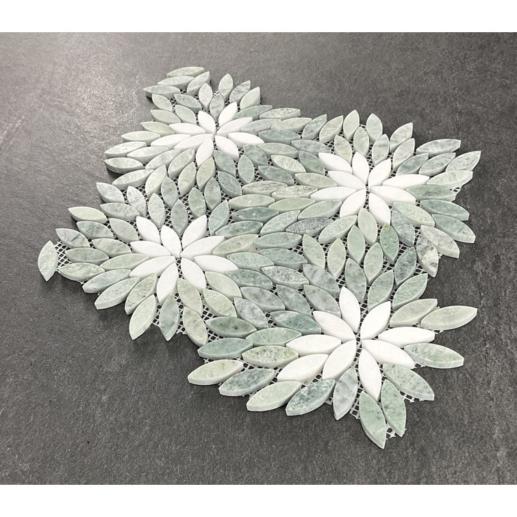 ES Stone Mfl Ming Green And Thassos White Flower Pattern Marble Mosaic Wall & Floor Tile | Wayfair